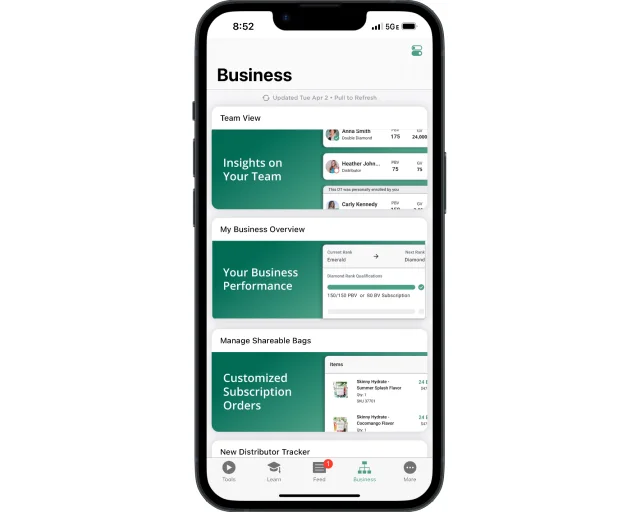 The Business section of the IT WORKS! App.