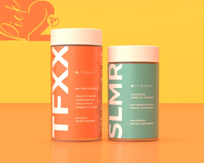 IT WORKS! TFXX and SLMR against an orange and yellow background.