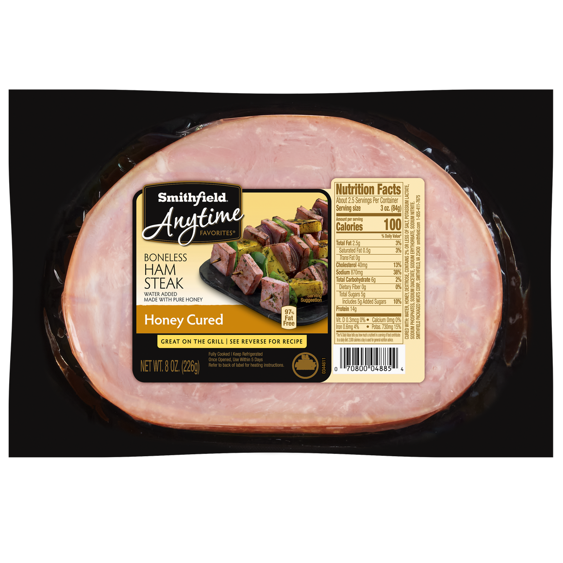 Anytime Favorites Honey Cured Boneless Ham Steak, 8 oz. | Smithfield