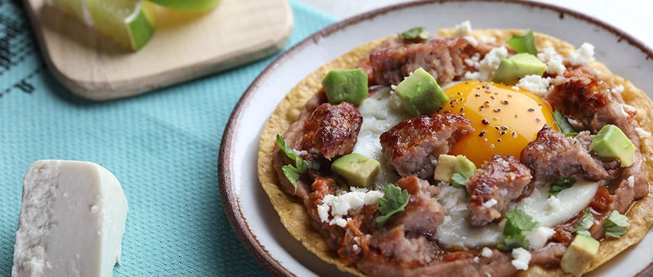 Huevos Rancheros Tostada with Sausage and Salsa Roja | Smithfield