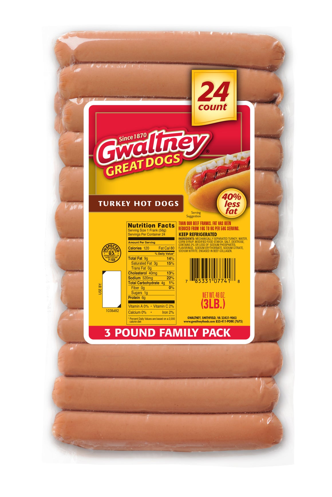 Turkey Hot Dogs 48oz. | Gwaltney Foods