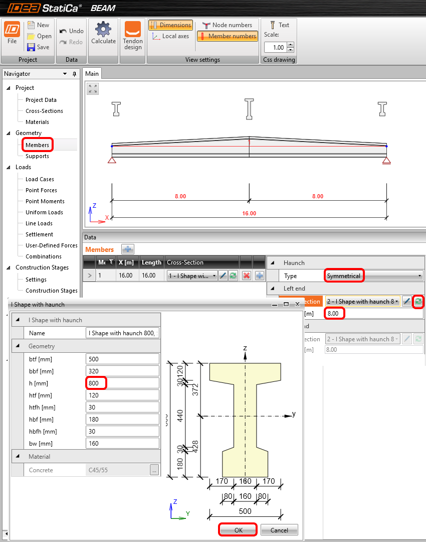 Structural design of a prestressed concrete saddle beam (EN) | IDEA StatiCa