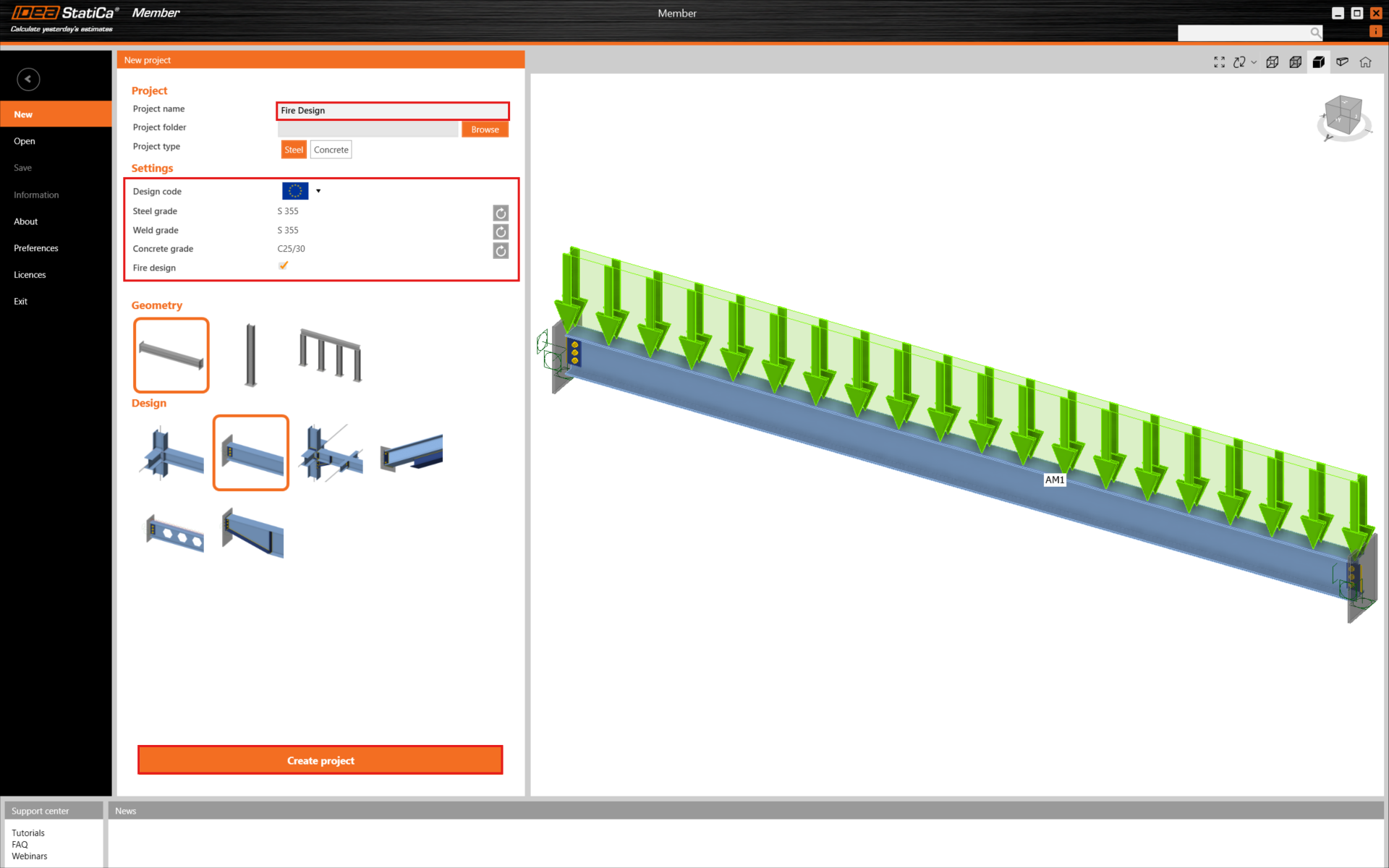 Fire design analysis of a steel member (EN) | IDEA StatiCa