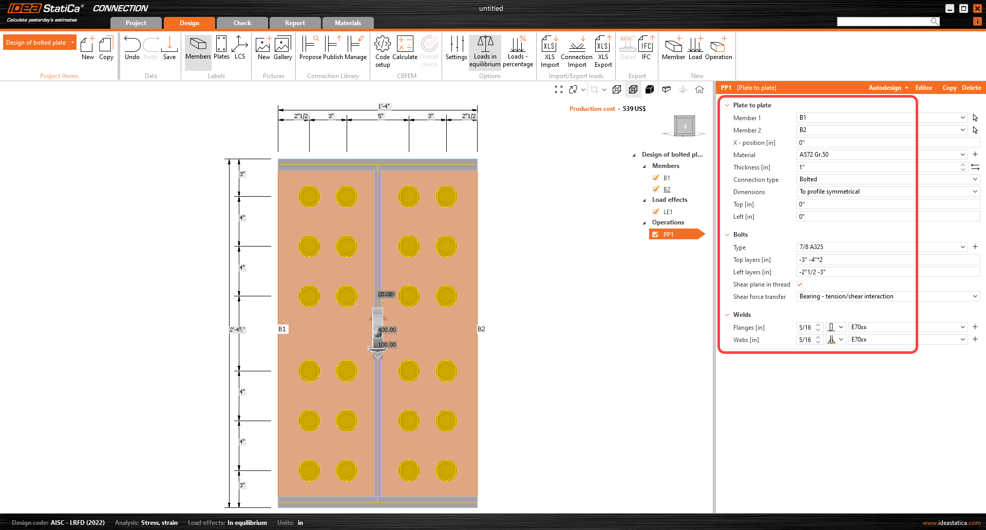 Bolted plate to plate connection design (AISC) | IDEA StatiCa