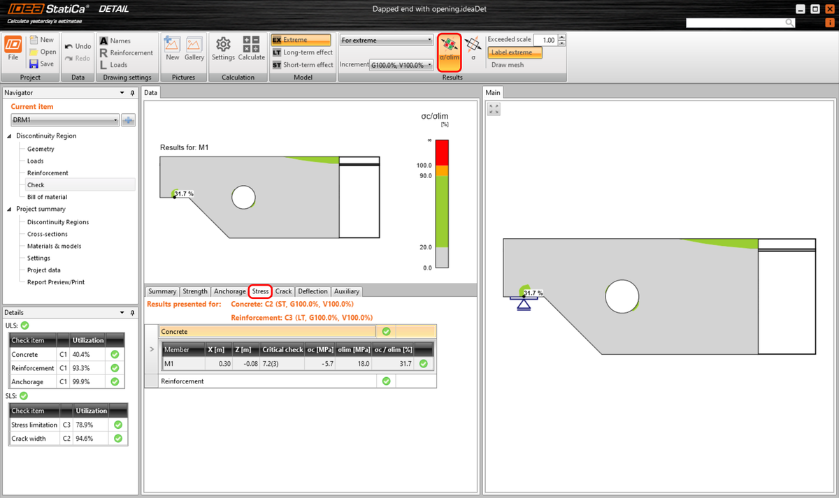 General description of SLS results in Detail application | IDEA StatiCa