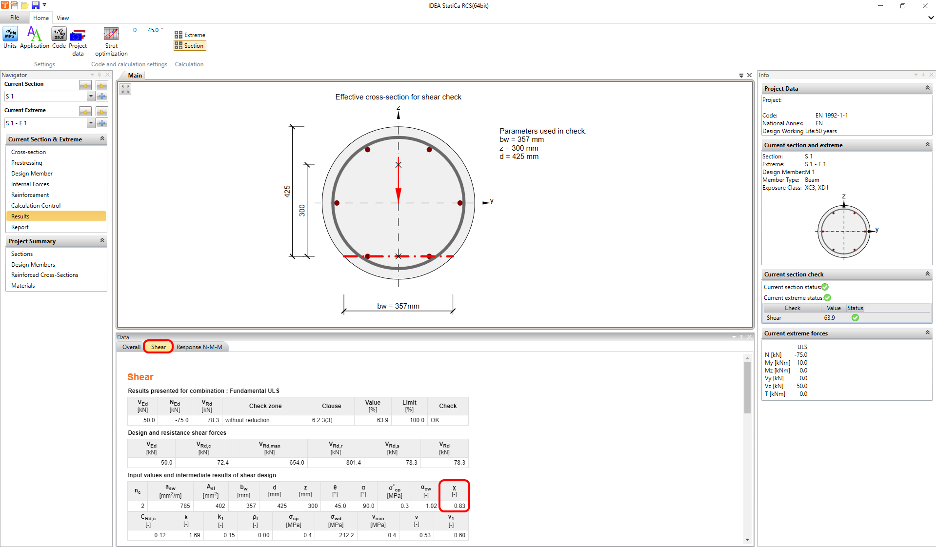 Shear in RCS - circular cross-sections | IDEA StatiCa