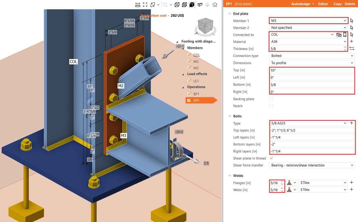 Structural design of footing with diagonal (AISC) | IDEA StatiCa