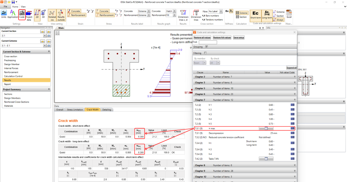 SLS results in RCS - Stress Limitation, Crack Width, Detailing | IDEA StatiCa