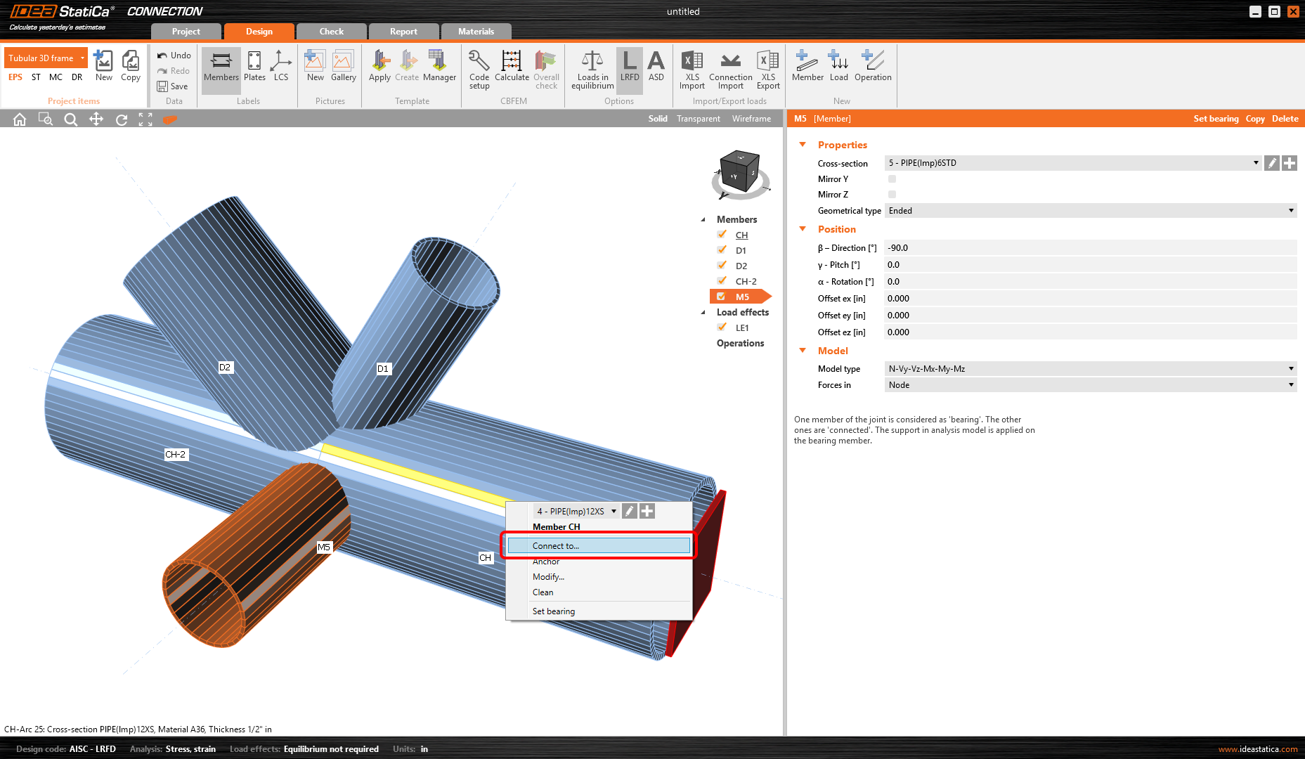 Connection design of a tubular 3D frame (AISC) | IDEA StatiCa