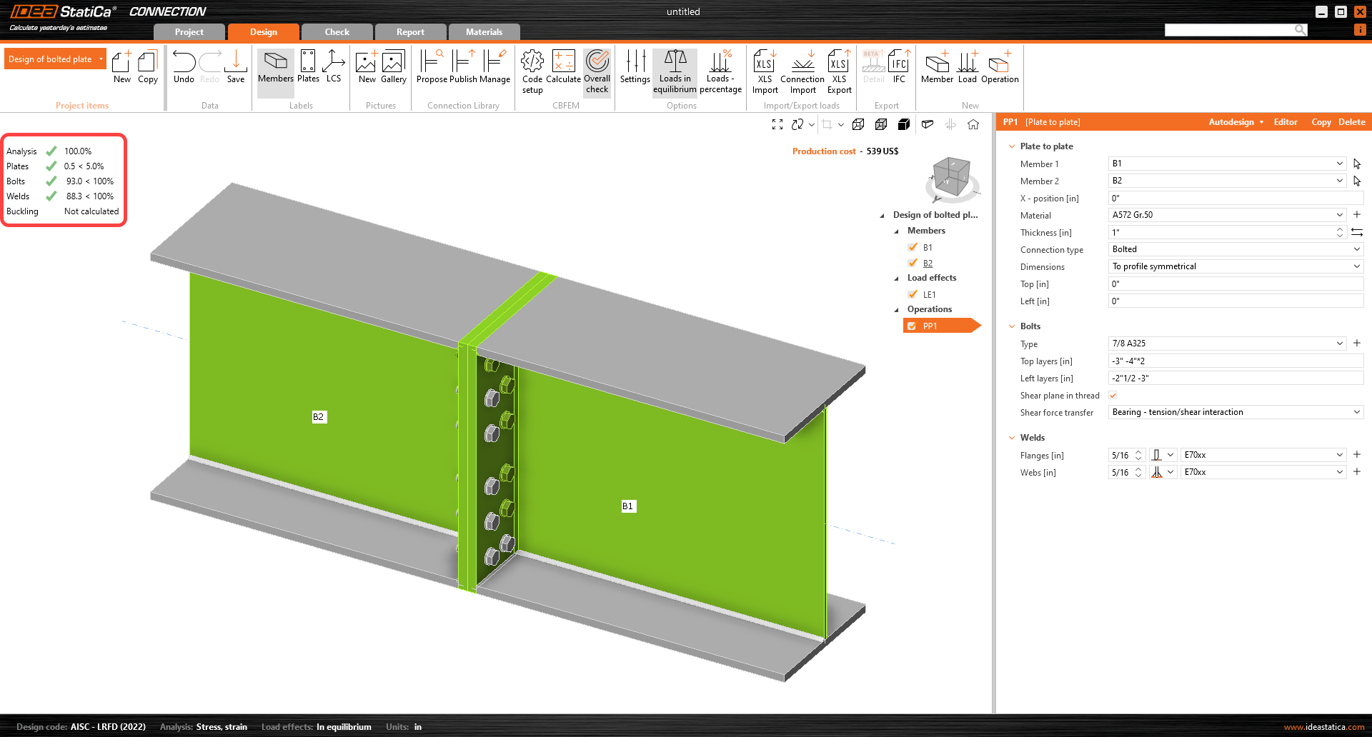 Bolted plate to plate connection design (AISC) | IDEA StatiCa