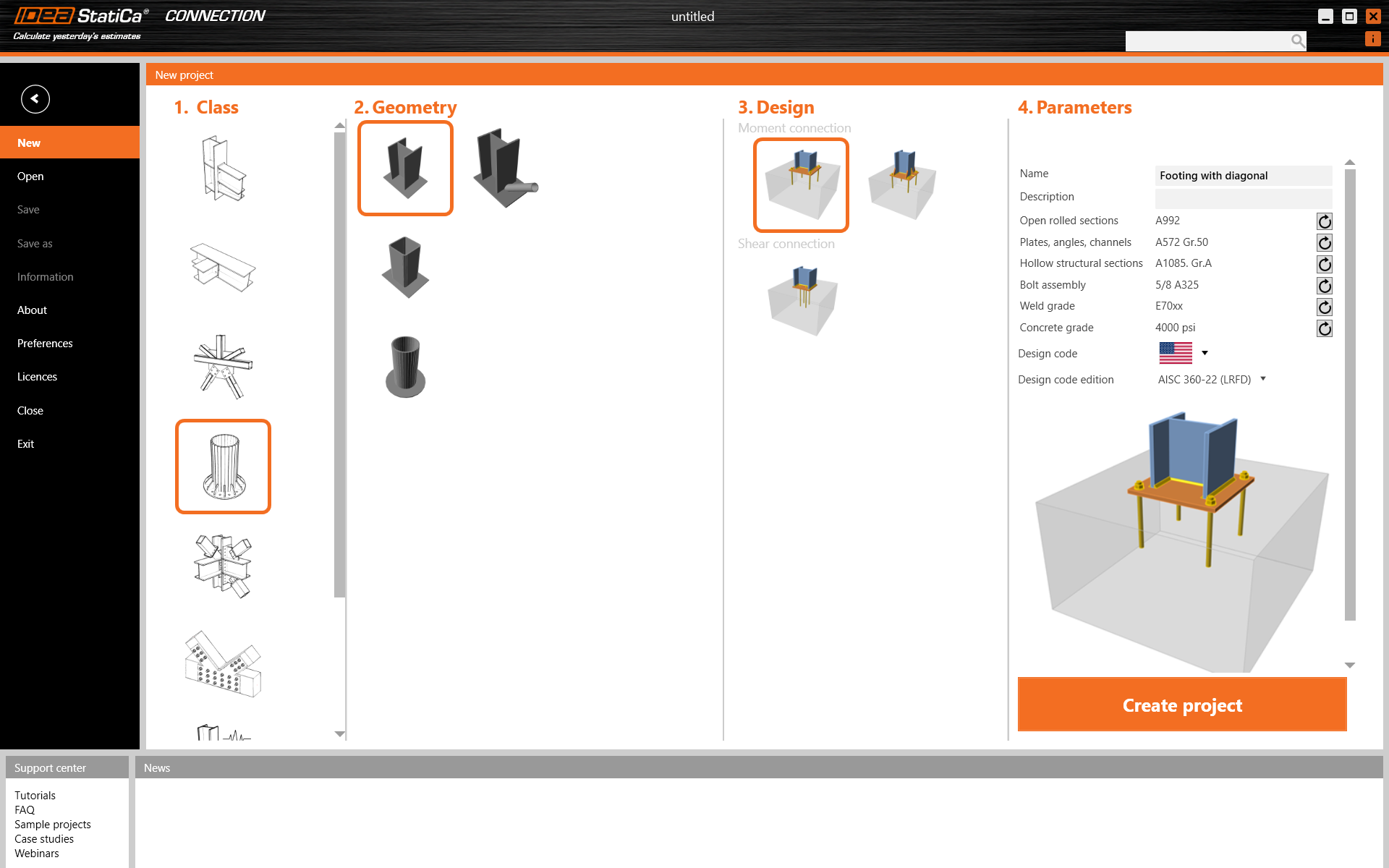 Structural design of footing with diagonal (AISC) | IDEA StatiCa