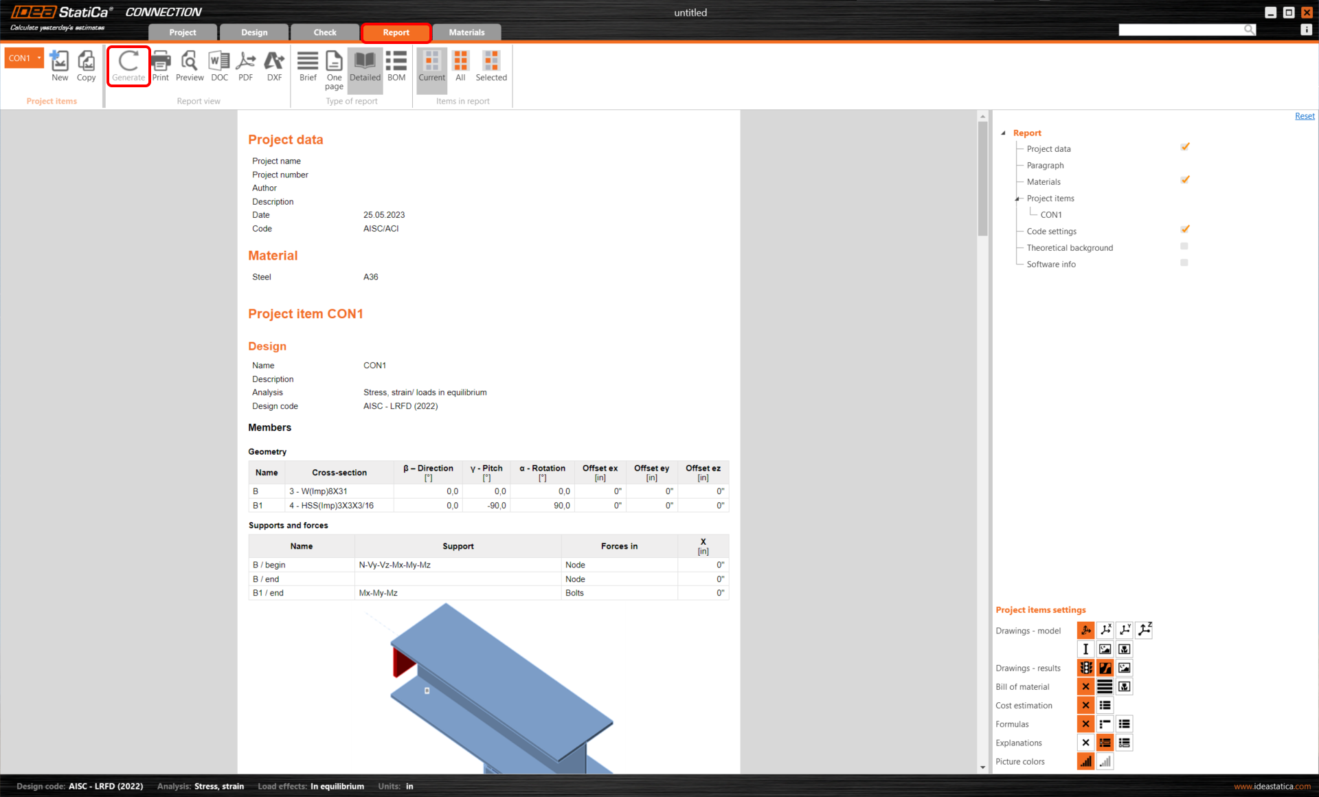 Buckling analysis of a steel connection (AISC) | IDEA StatiCa