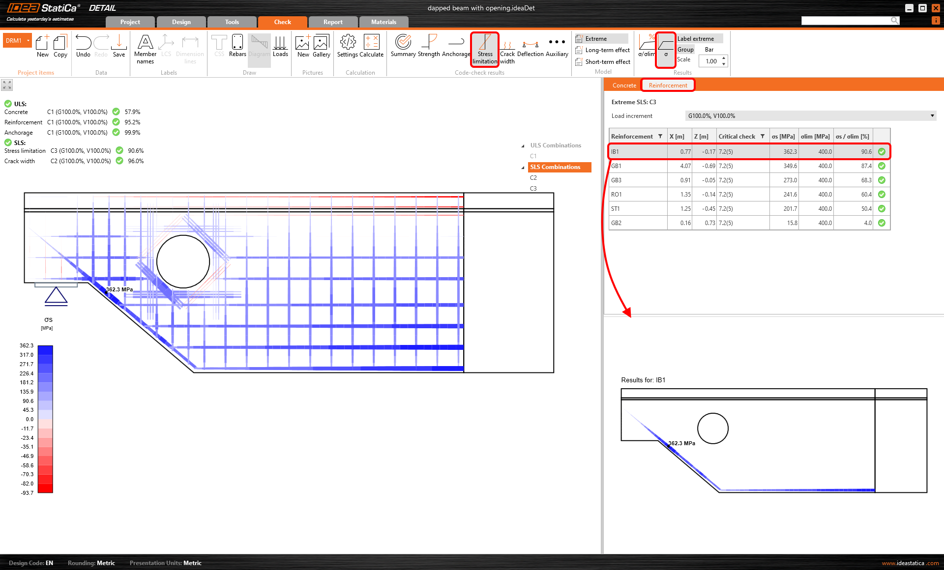 General description of SLS results in Detail application | IDEA StatiCa