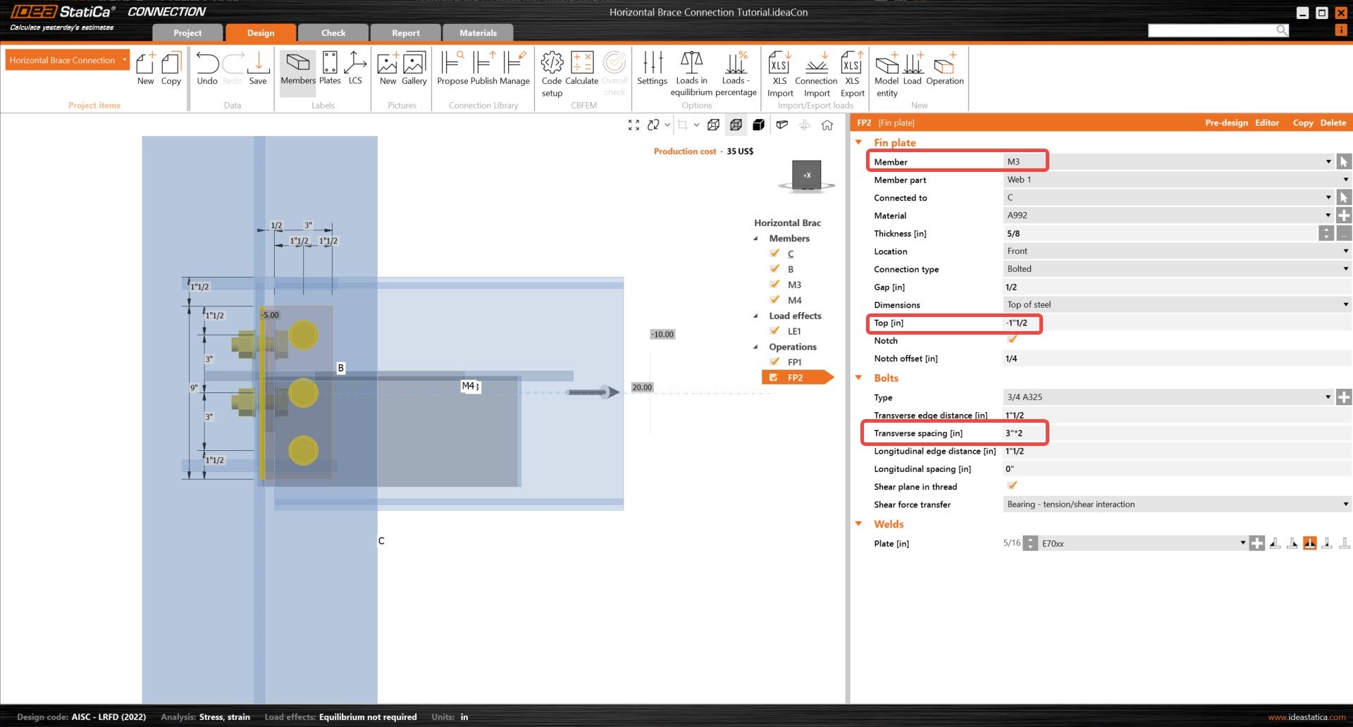Horizontal beam-column-brace gusset (AISC) | IDEA StatiCa