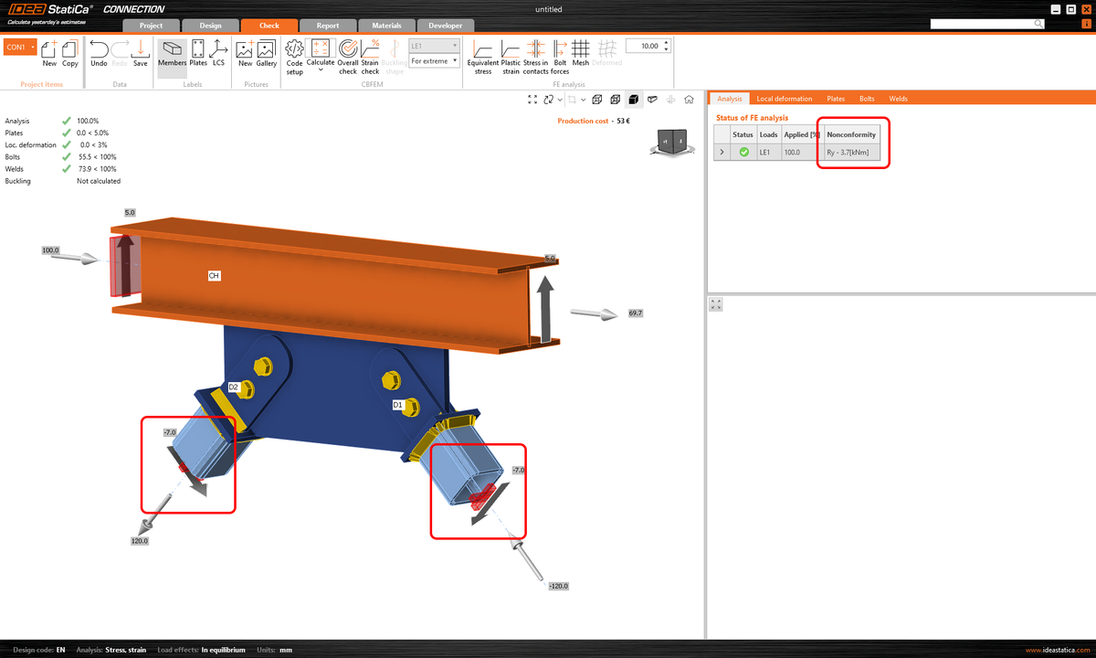 Nonconformity in connection analysis results | IDEA StatiCa