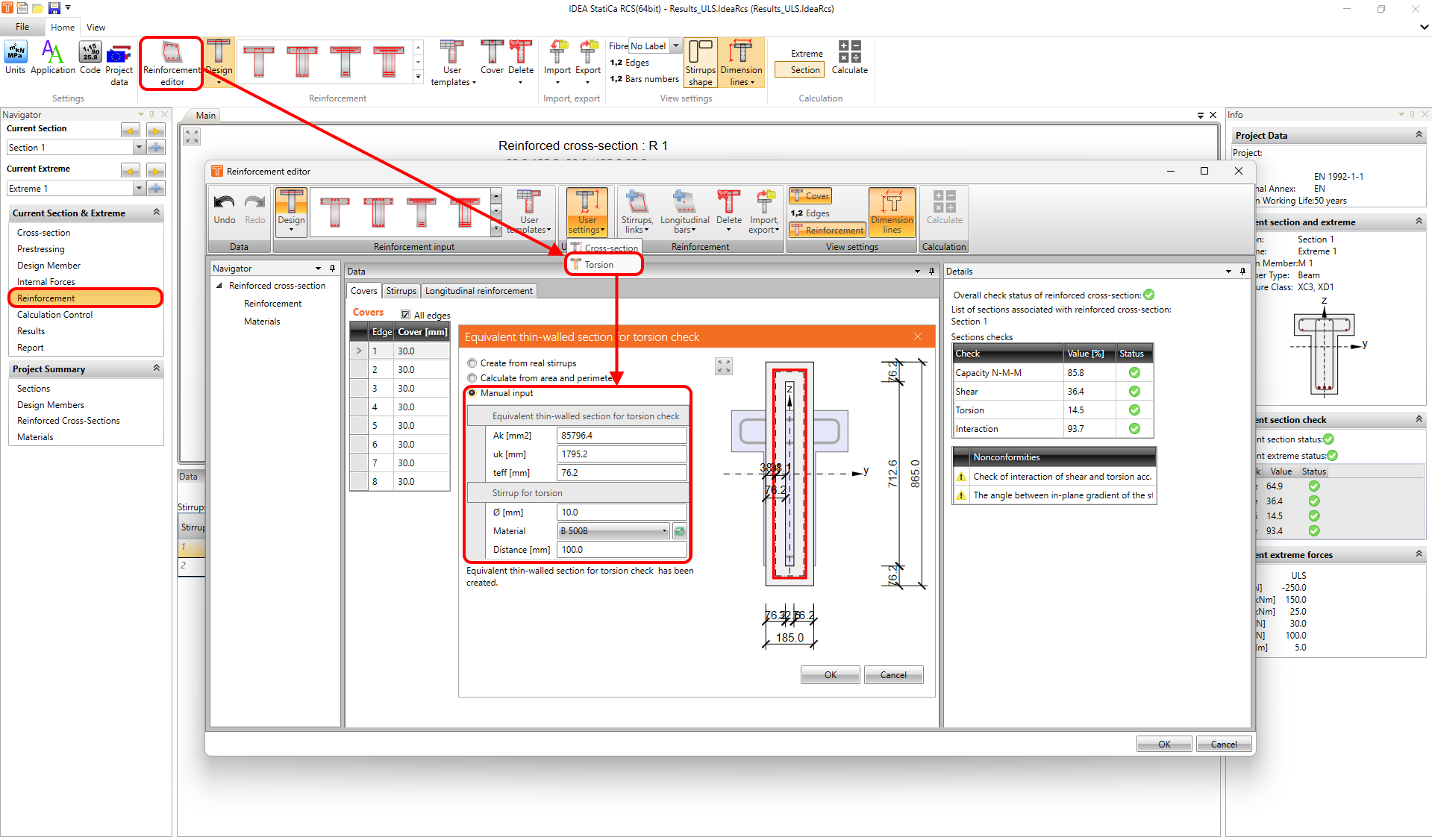 ULS results in RCS - Capacity N-M-M, Shear, Torsion, Interaction ...