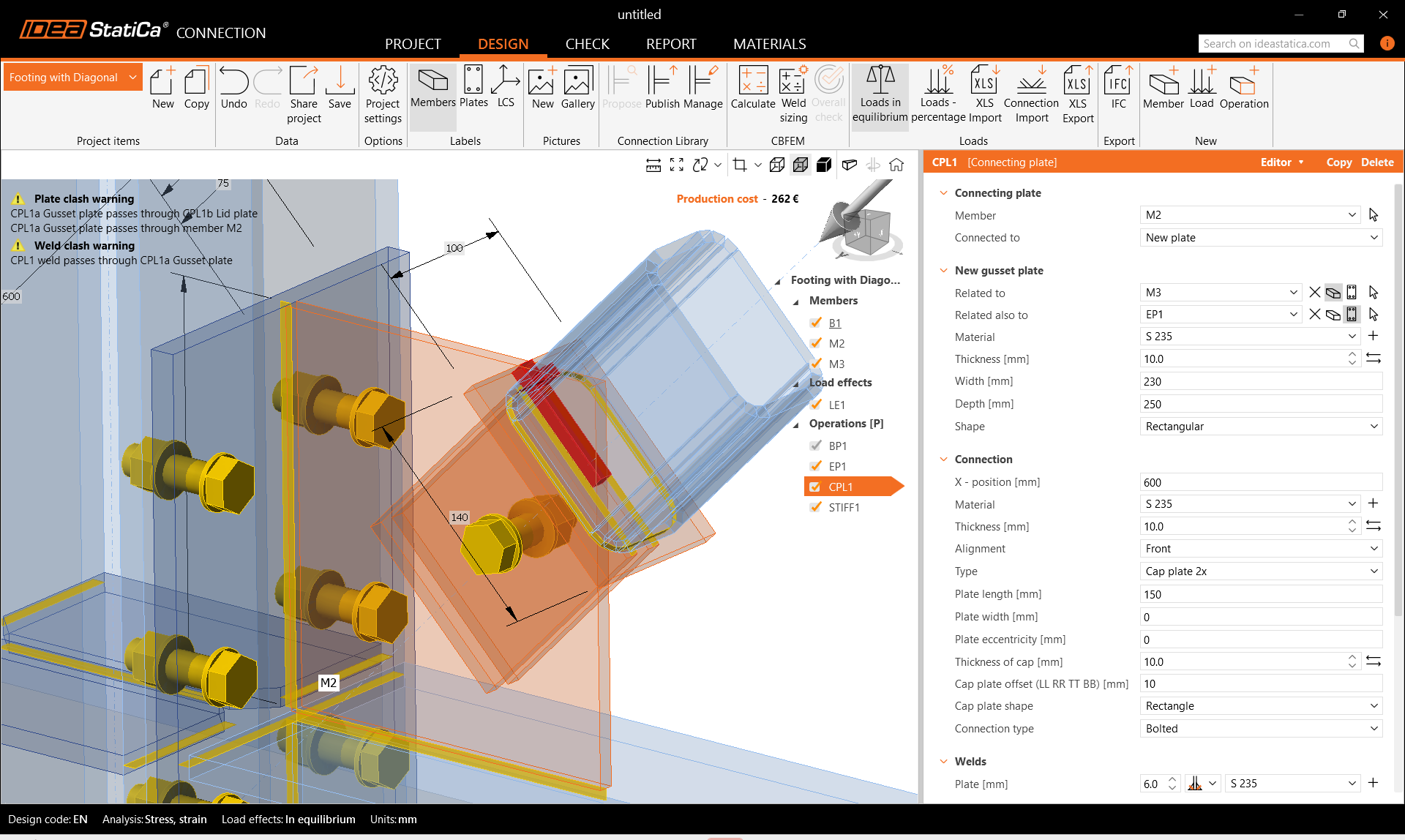 Structural design of footing with diagonal (EN) | IDEA StatiCa