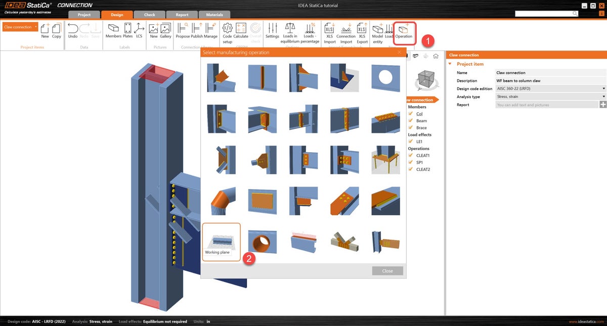 Claw angle on WF bracing connection (AISC) | IDEA StatiCa