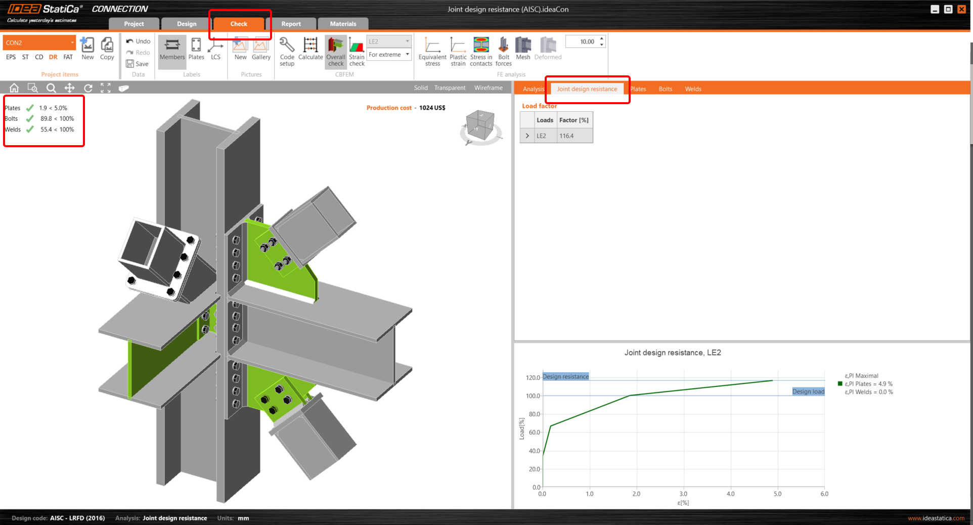 Steel joint design resistance (AISC) | IDEA StatiCa