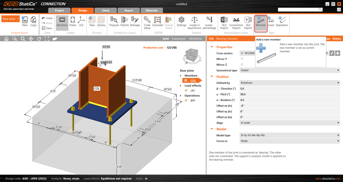 Structural design of footing with diagonal (AISC) | IDEA StatiCa