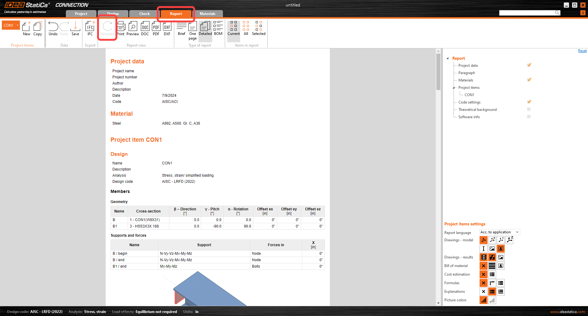Buckling analysis of a steel connection (AISC) | IDEA StatiCa