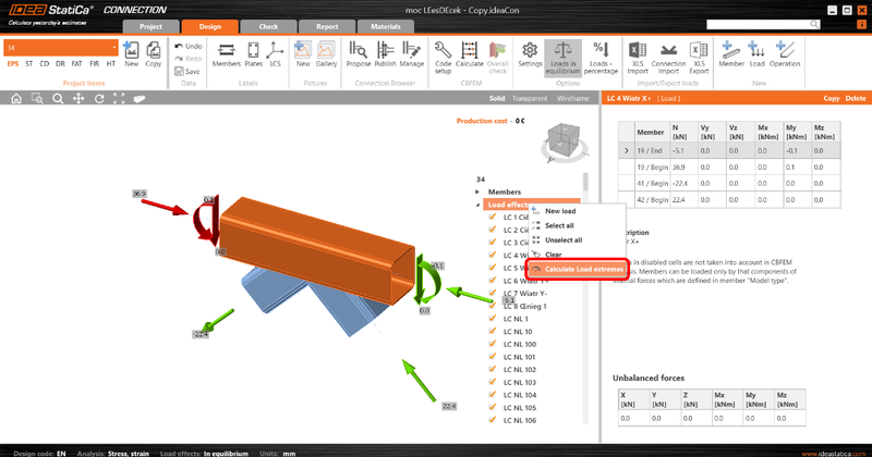 Extreme Load Selection in IDEA StatiCa | IDEA StatiCa