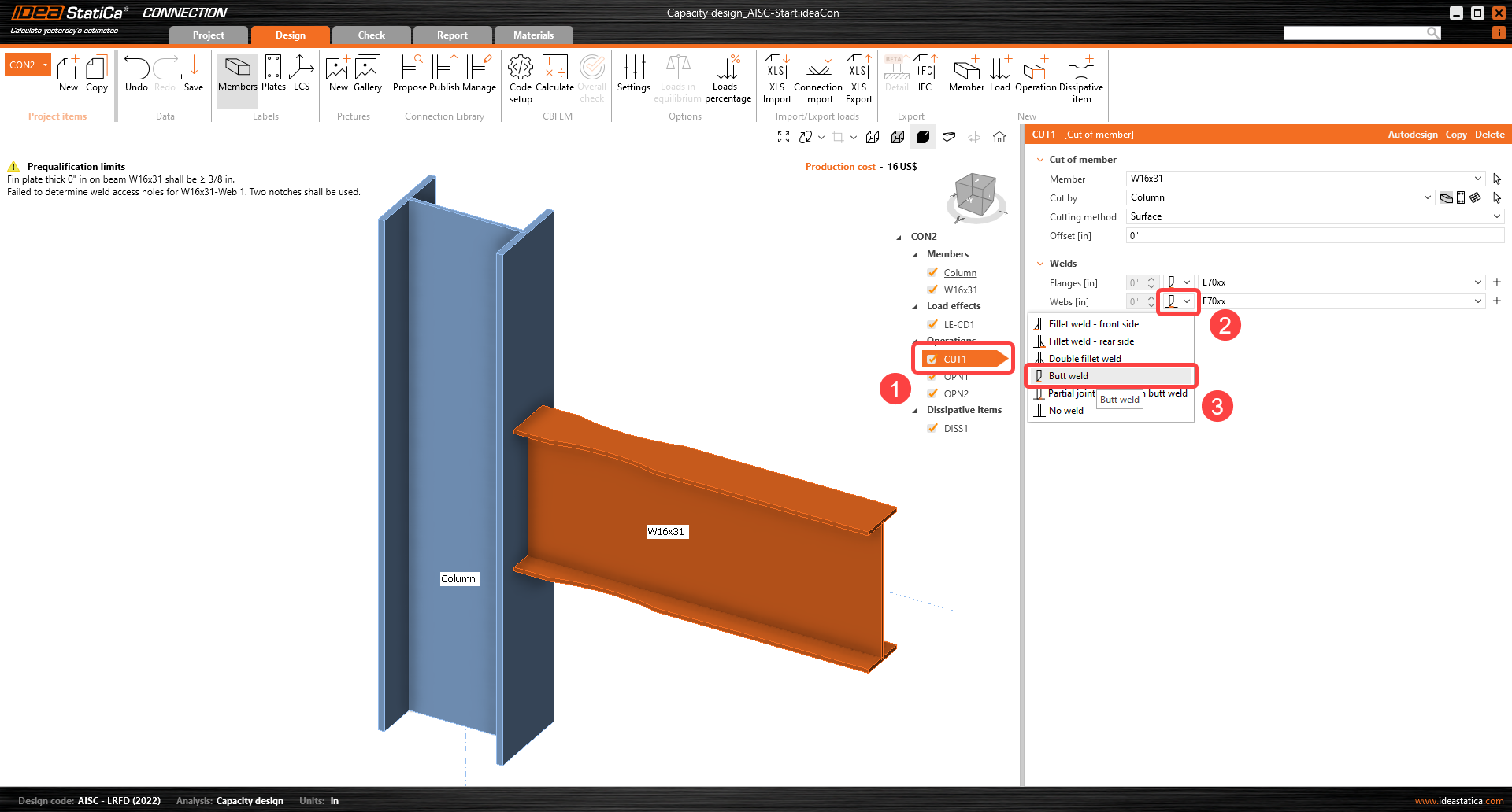 Steel connection capacity design (AISC) | IDEA StatiCa