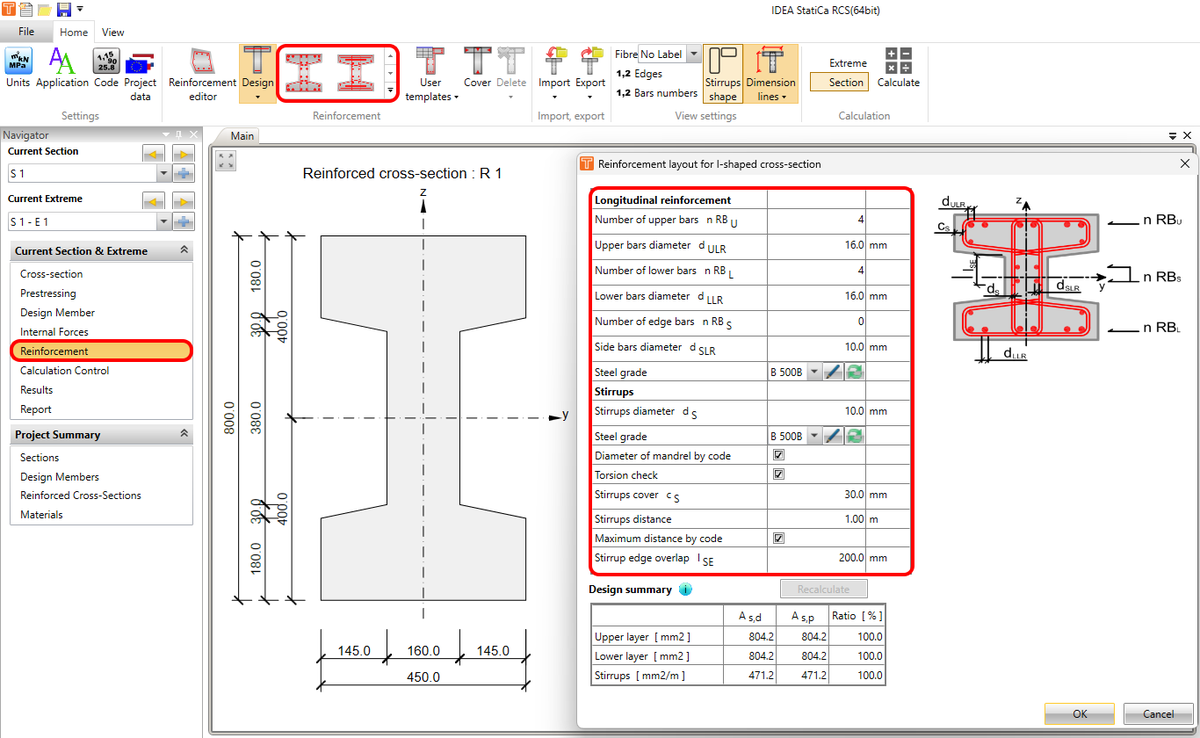 Reinforcement in RCS application | IDEA StatiCa