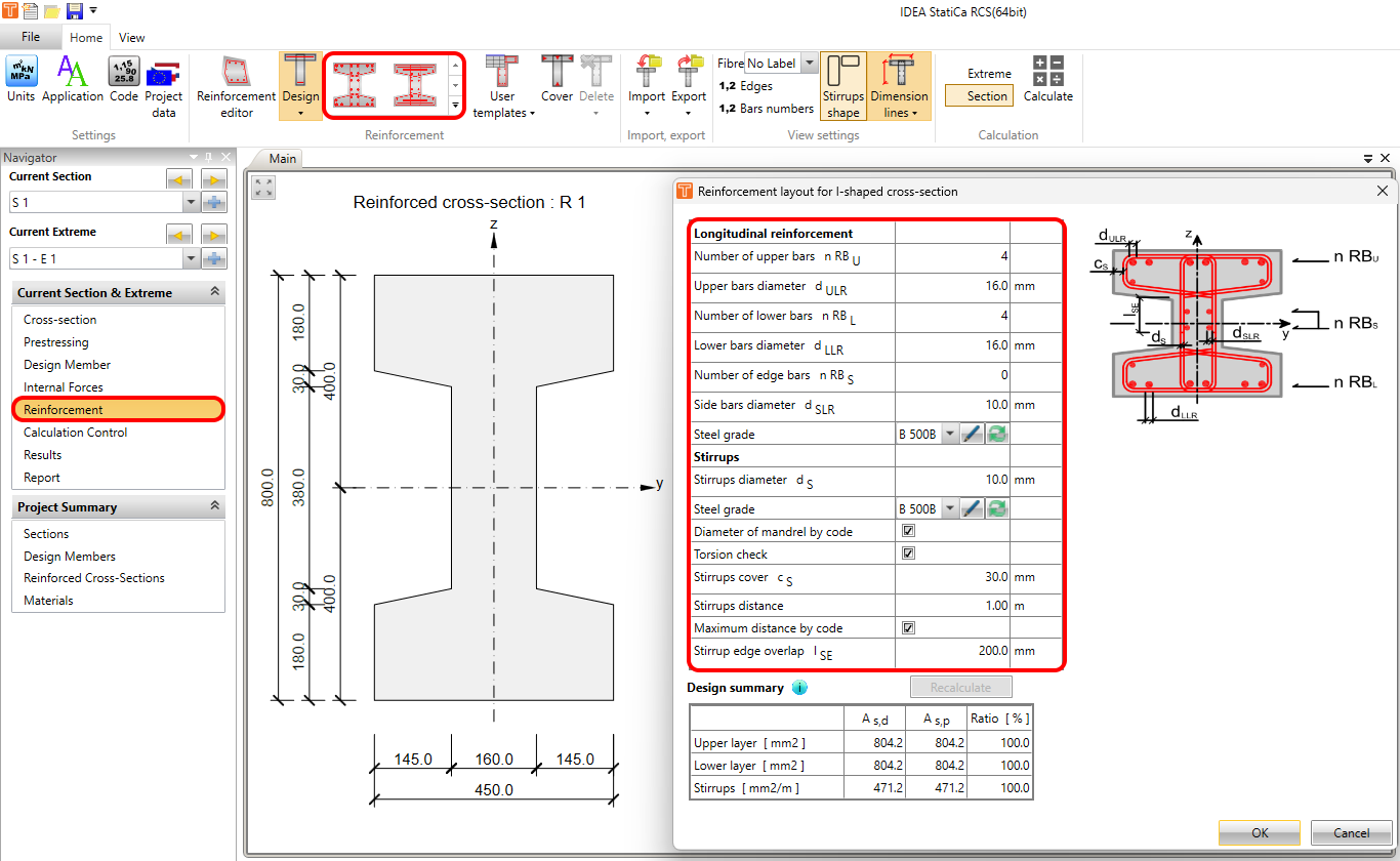 Reinforcement in RCS application | IDEA StatiCa