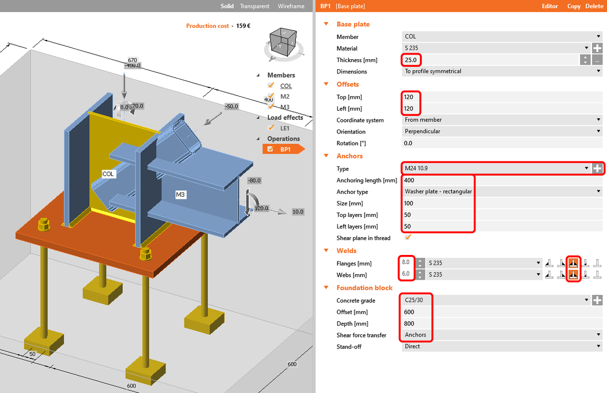 Structural design of footing with diagonal (EN) | IDEA StatiCa