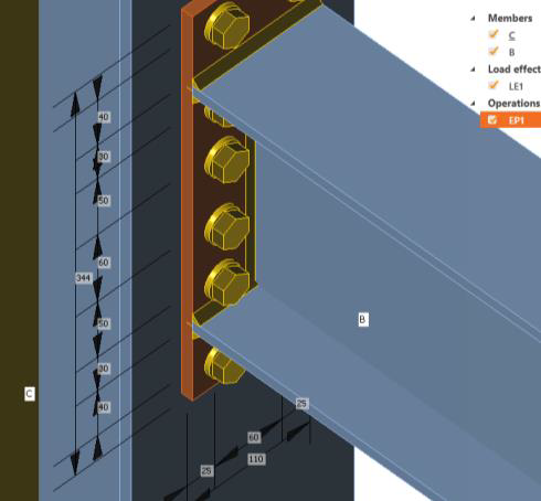 Positionierung von Schrauben in der Operation Stirnplatte | IDEA StatiCa