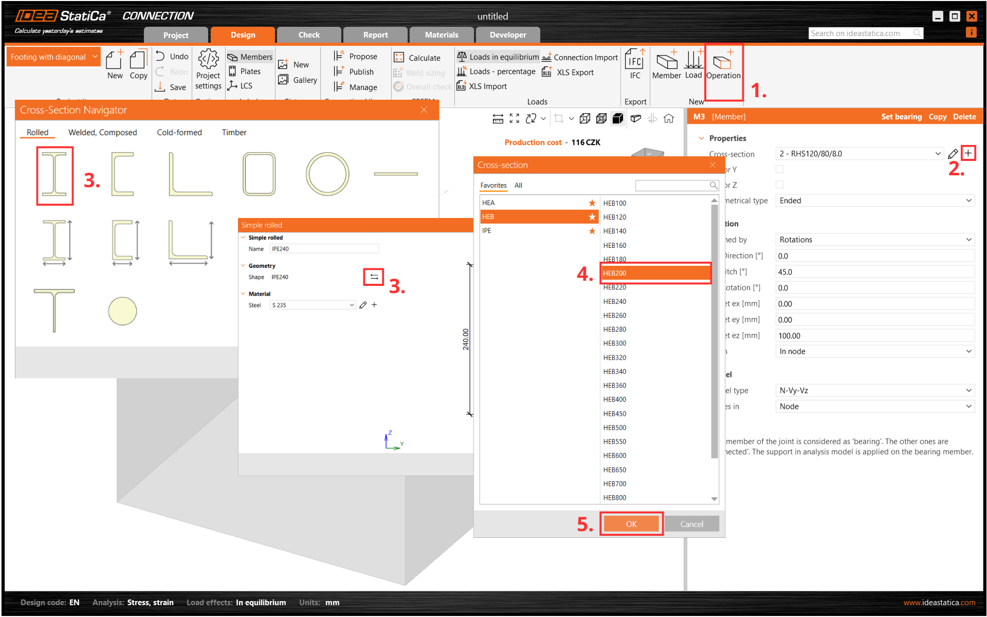 Structural design of footing with diagonal (EN) | IDEA StatiCa