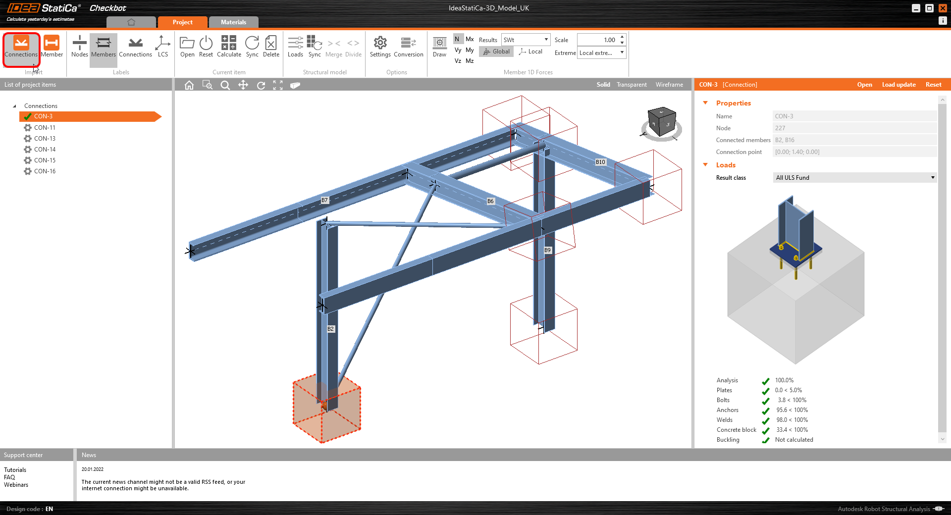 SAP2000 BIM link for the structural design of a steel connection (AISC ...