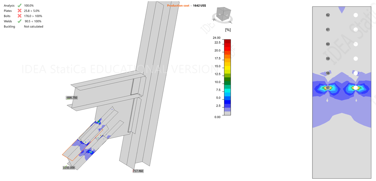 Brace Connection at beam-column connection in a braced frame (AISC ...