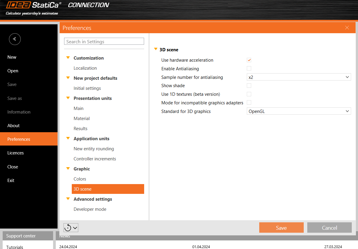 3D presentation: Scene options | IDEA StatiCa
