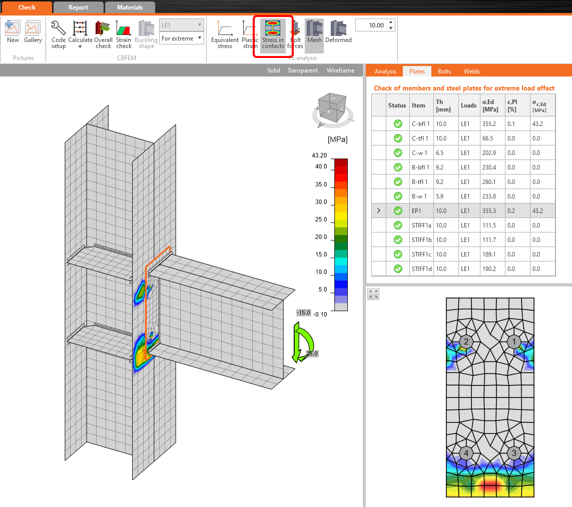 Contact stress between two plates | IDEA StatiCa