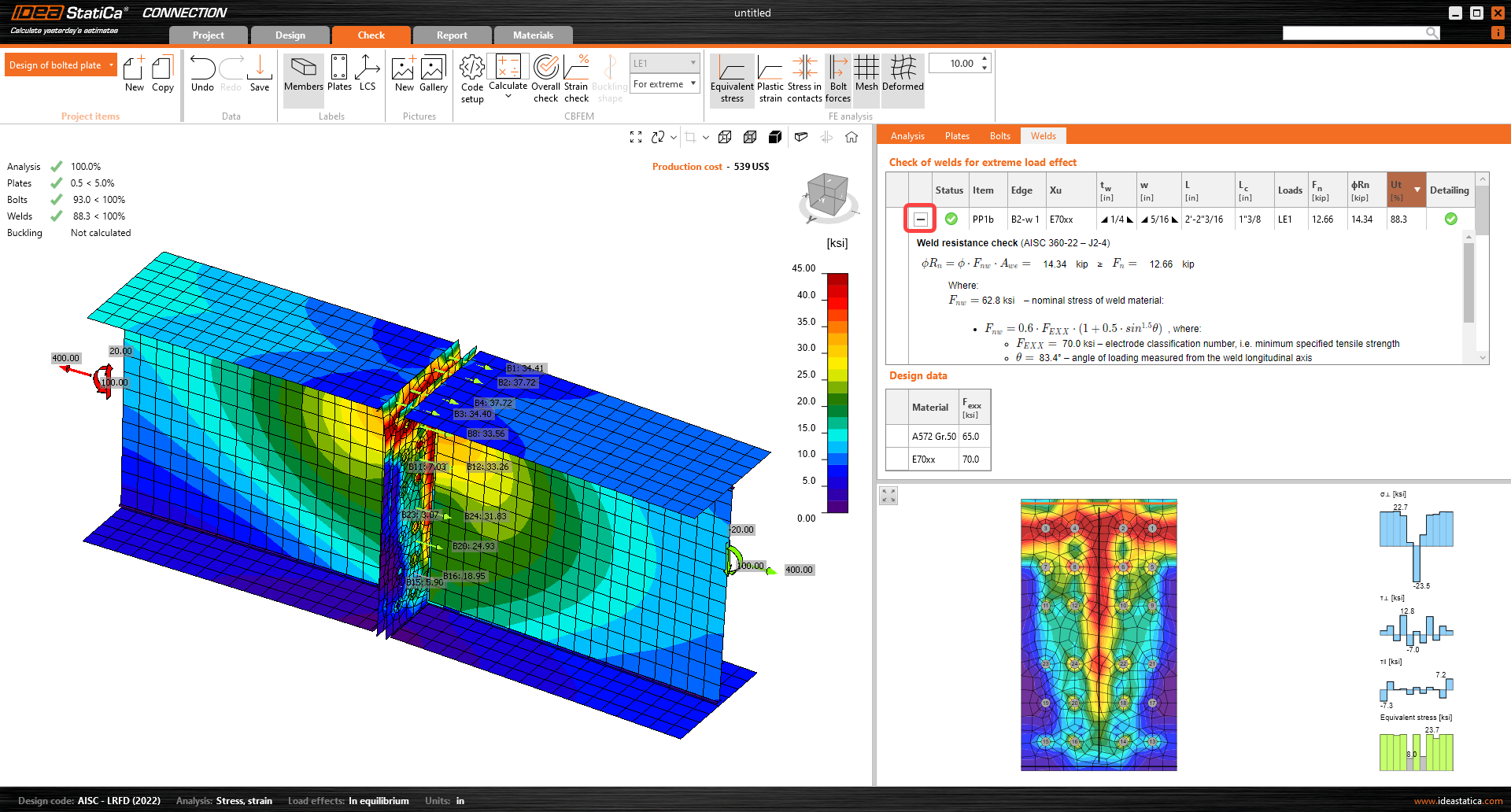 Bolted plate to plate connection design (AISC) | IDEA StatiCa