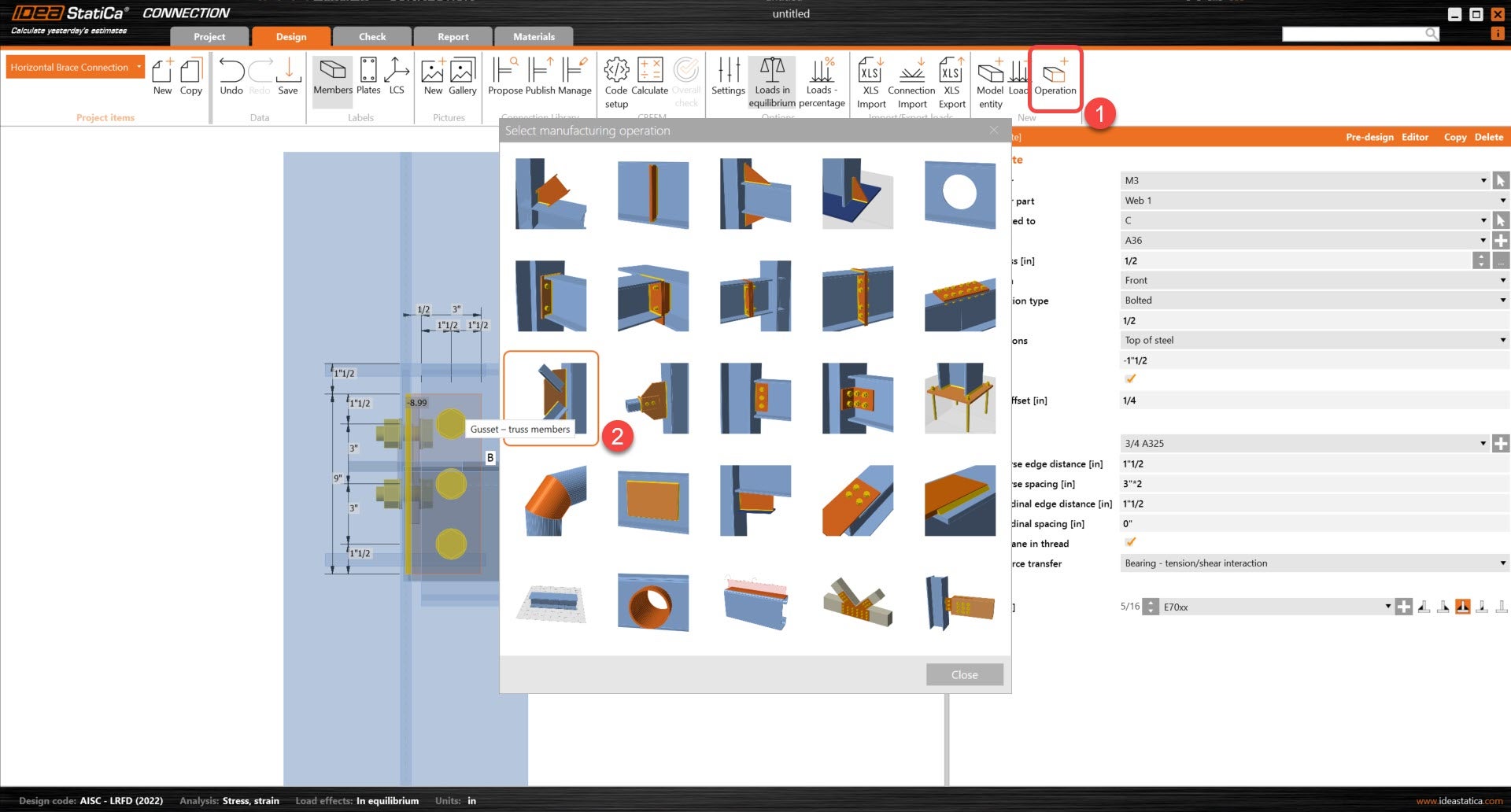 Horizontal beam-column-brace gusset (AISC) | IDEA StatiCa