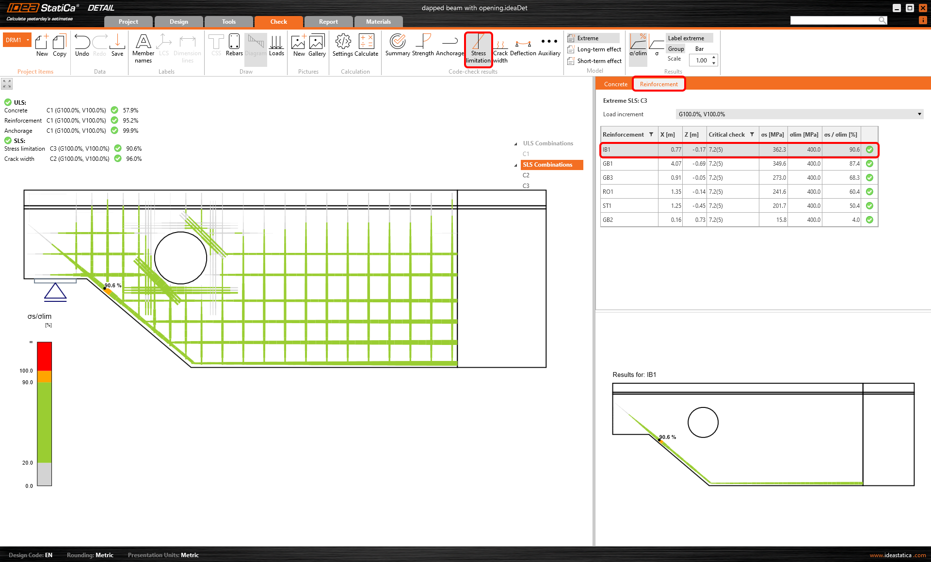 General description of SLS results in Detail application | IDEA StatiCa