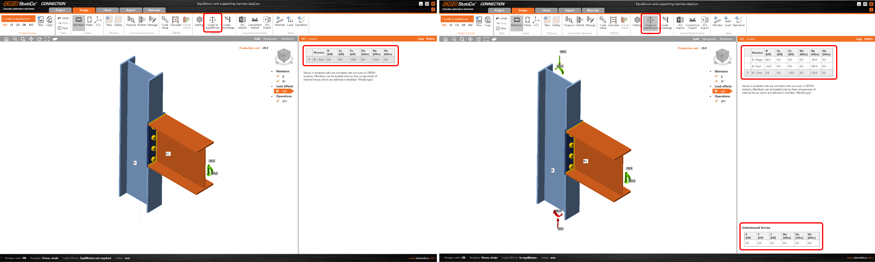 Equilibrium and supporting member | IDEA StatiCa