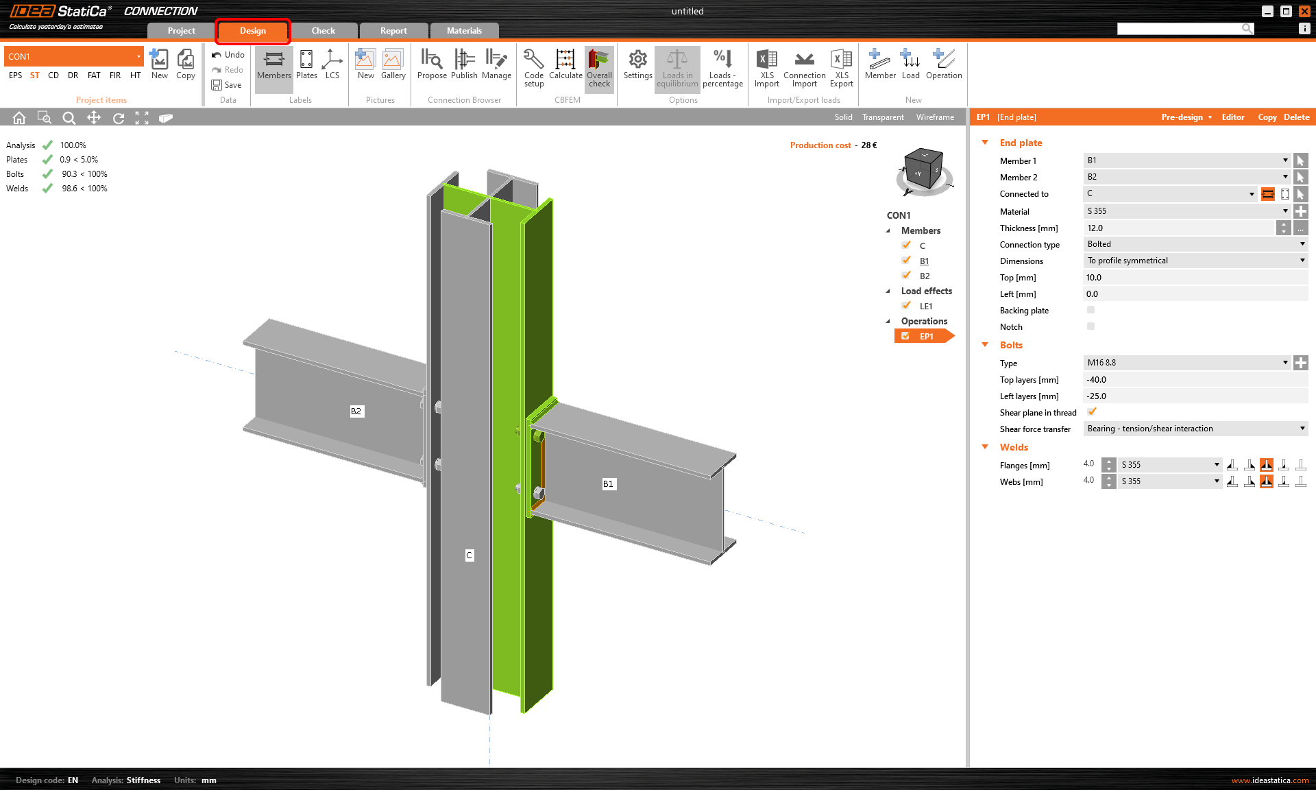 Stiffness analysis of a steel connection (EN) | IDEA StatiCa