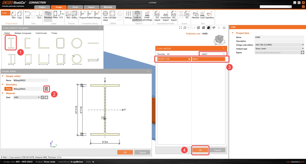 Buckling analysis of a steel connection (AISC) | IDEA StatiCa