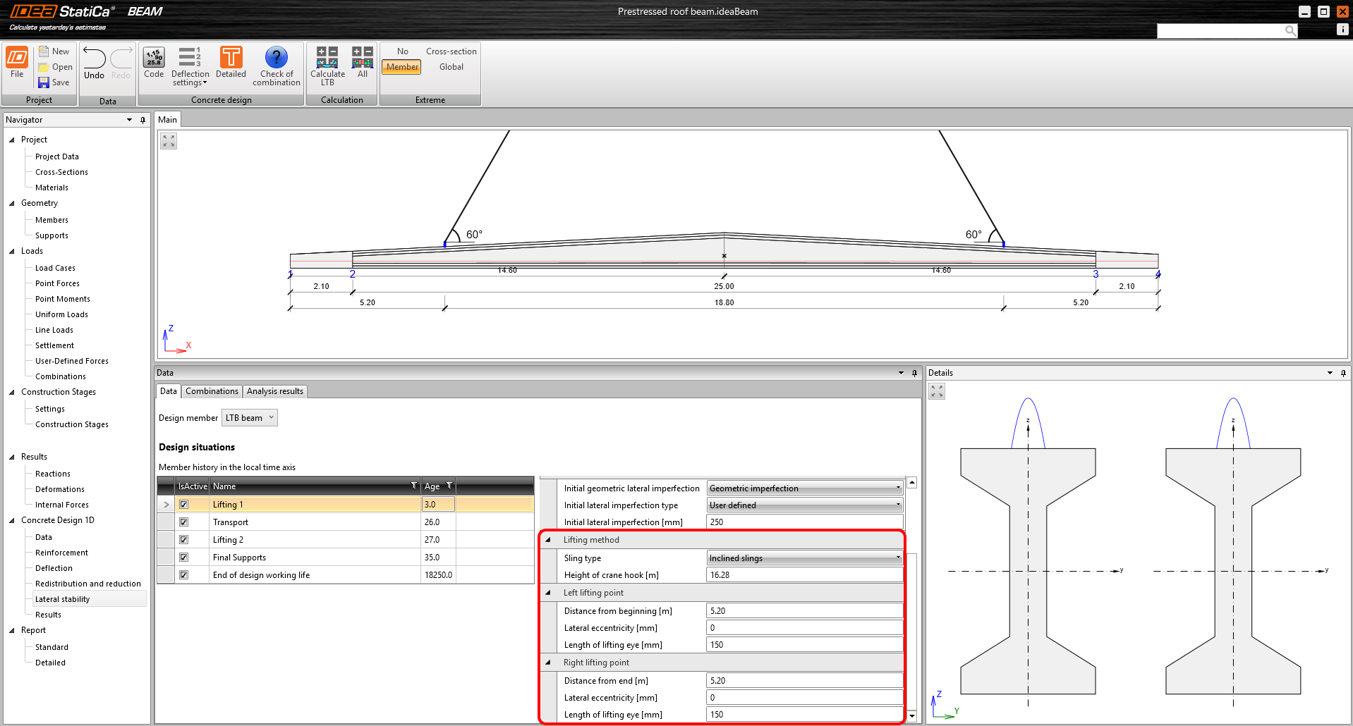 Lateral stability for concrete beams – all inputs and outputs, analysis ...