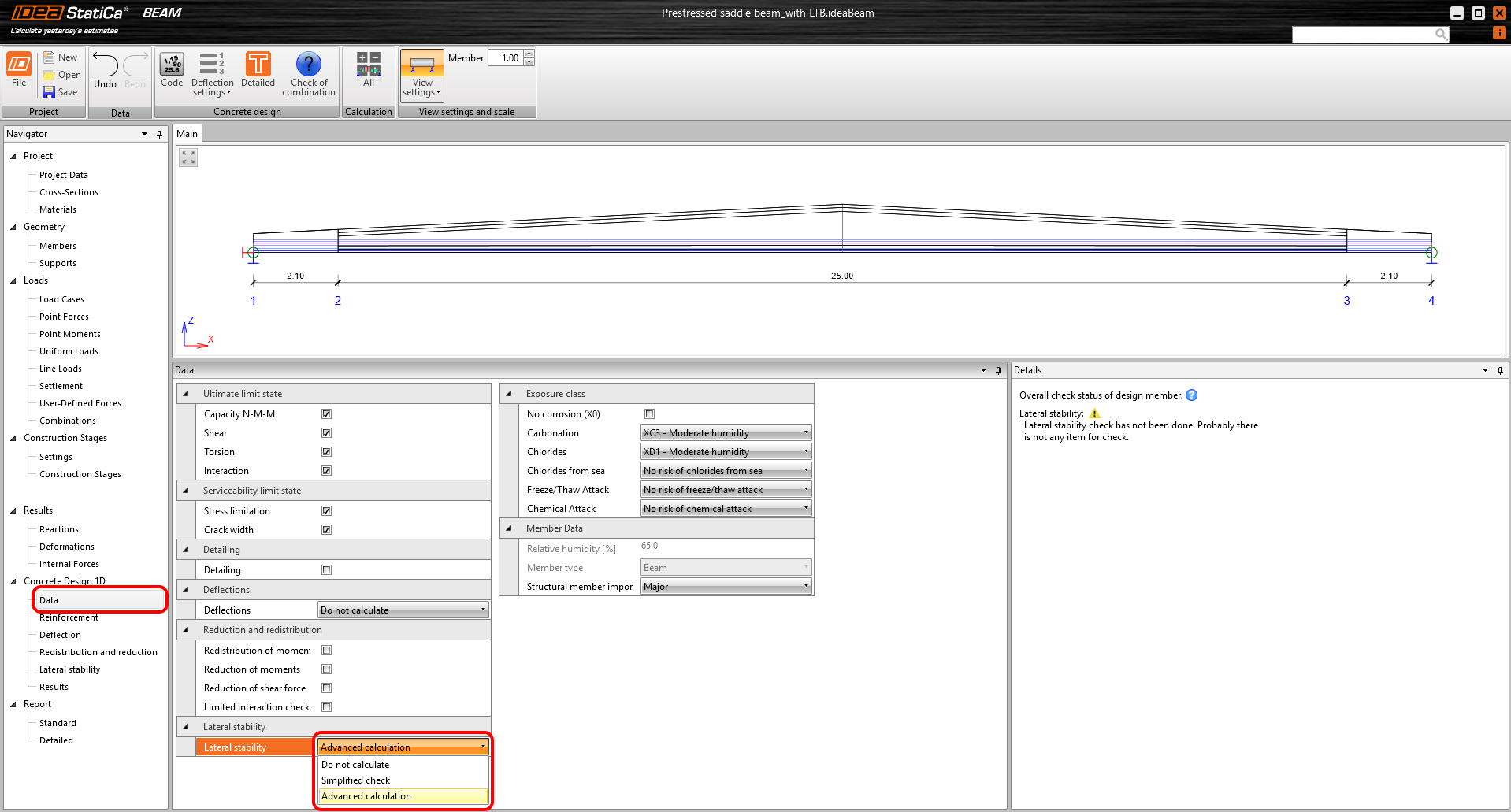 Lateral stability for concrete beams – all inputs and outputs, analysis ...