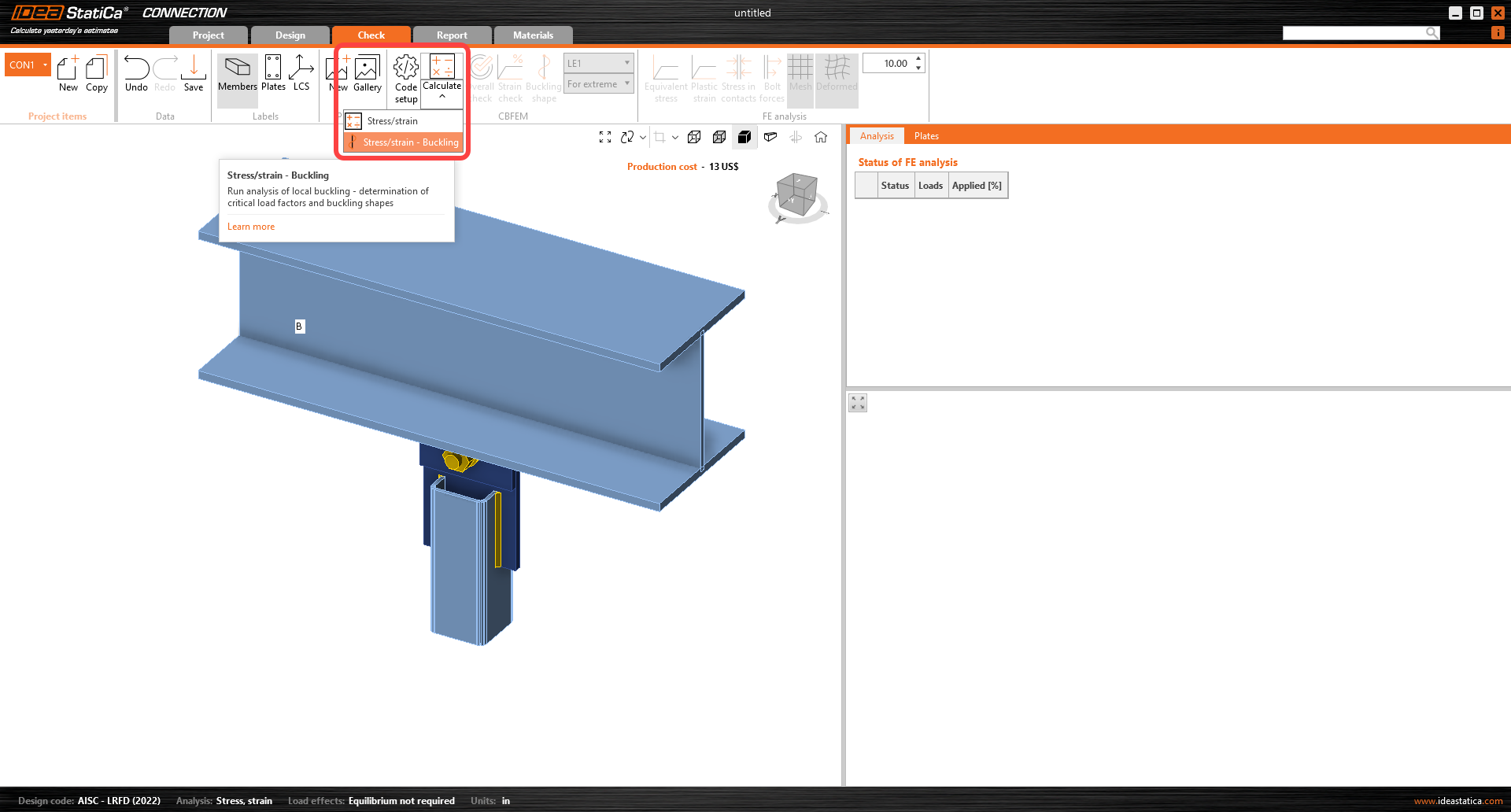 Buckling analysis of a steel connection (AISC) | IDEA StatiCa