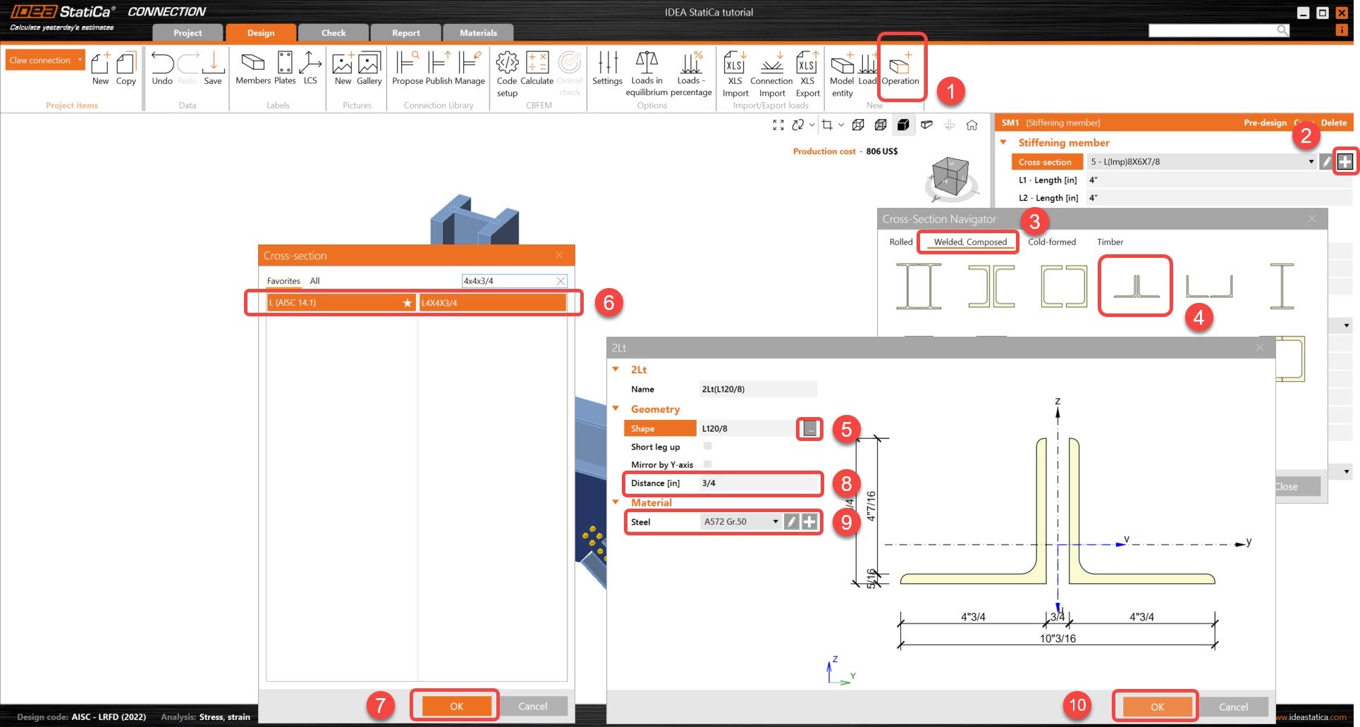Claw angle on WF bracing connection (AISC) | IDEA StatiCa
