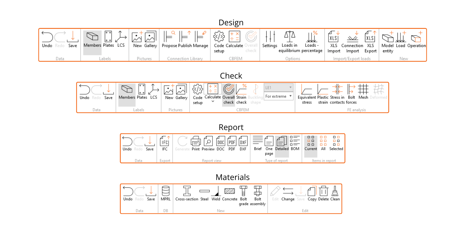 The coherent icons and ribbon of IDEA StatiCa Connection | IDEA StatiCa