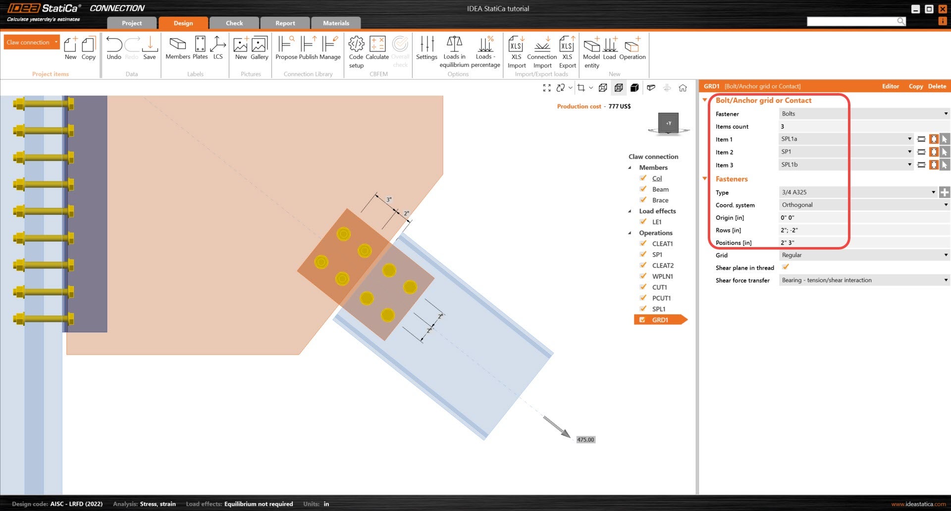 Claw angle on WF bracing connection (AISC) | IDEA StatiCa