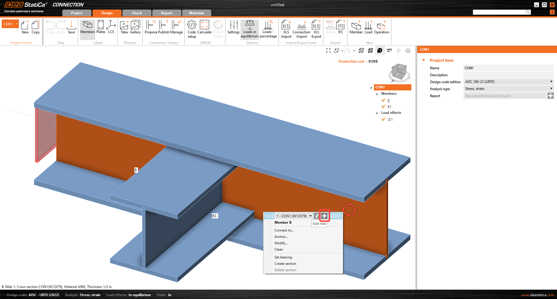 Buckling analysis of a steel connection (AISC) | IDEA StatiCa