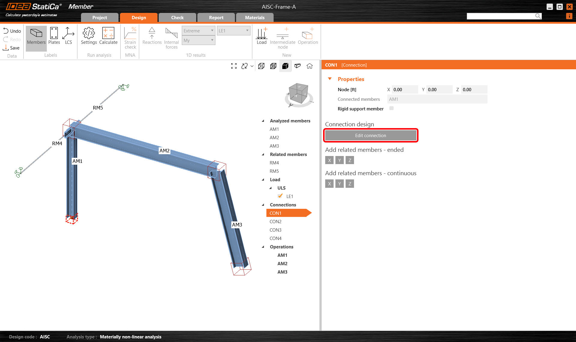 Structural design and code-check of a steel frame (AISC) | IDEA StatiCa